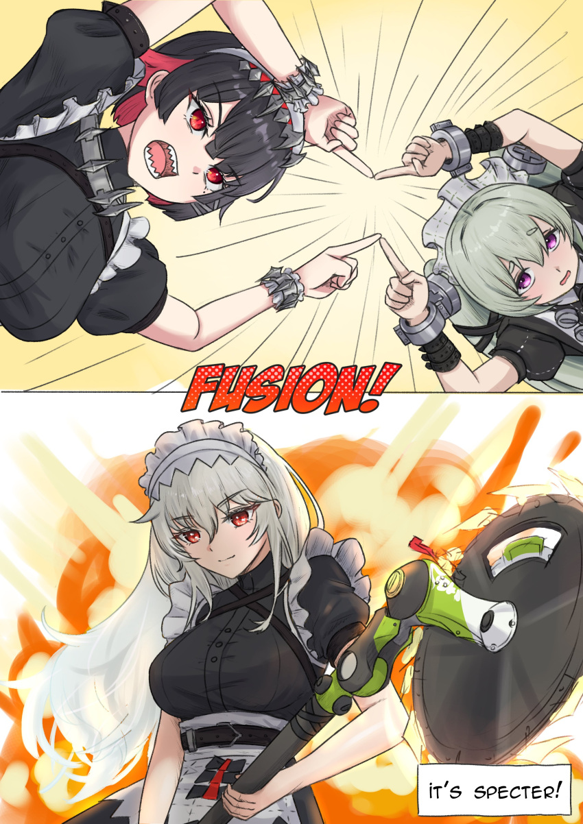 Safebooru - 3girls absurdres apron arknights belt black belt black bow black dress black hair ...