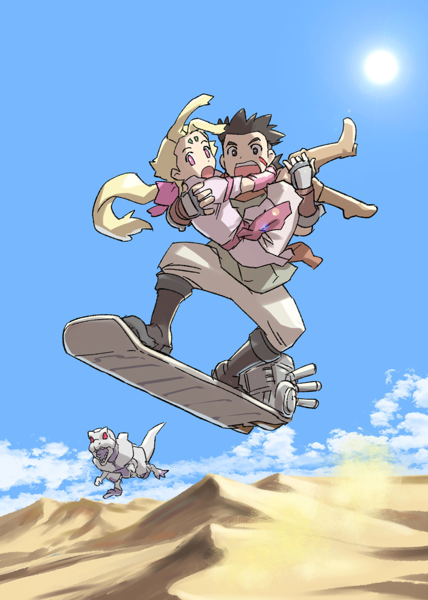 Safebooru - 1boy 1girl blonde hair blue sky carrying clouds commentary ...