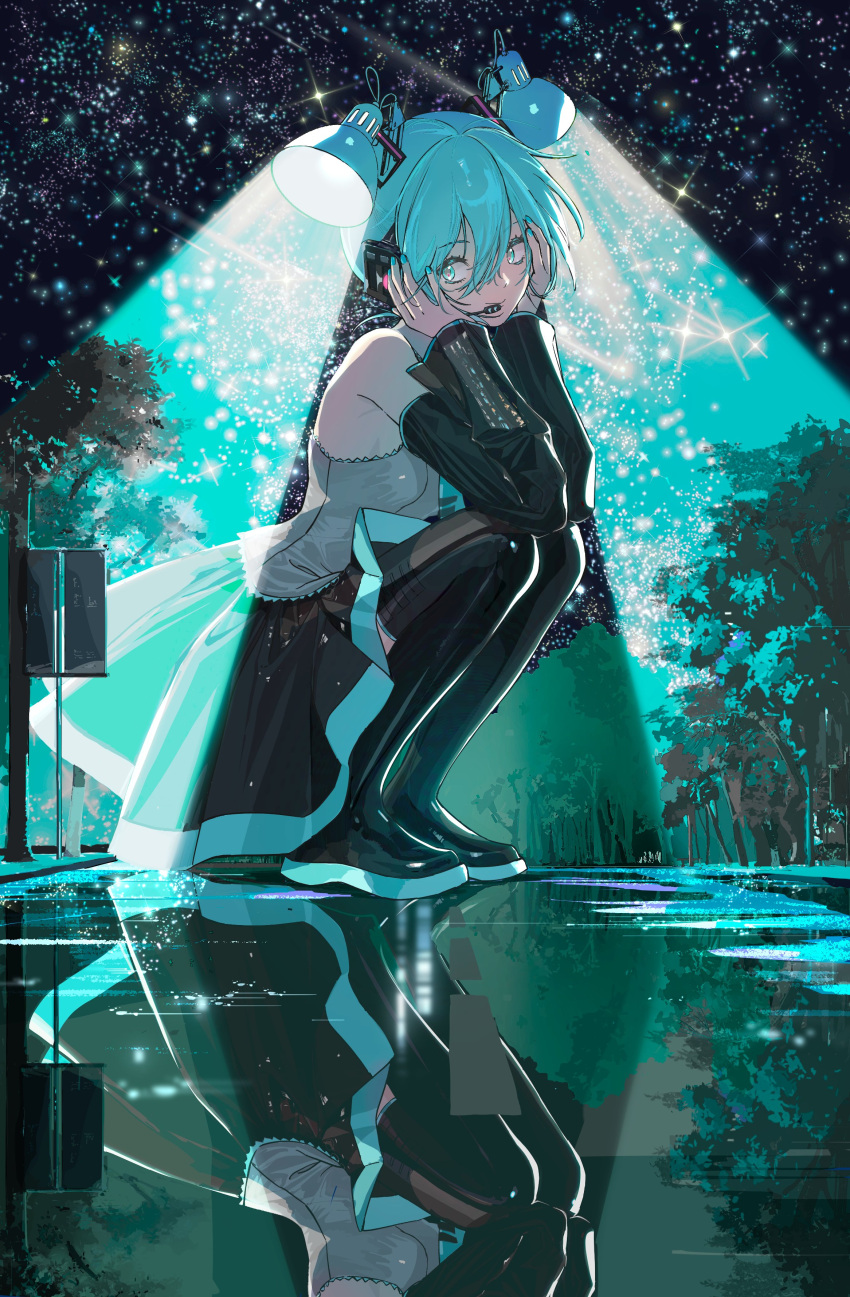 Safebooru - 1girl absurdres alternate hairstyle aqua eyes aqua hair aqua nails aqua necktie aqua ...