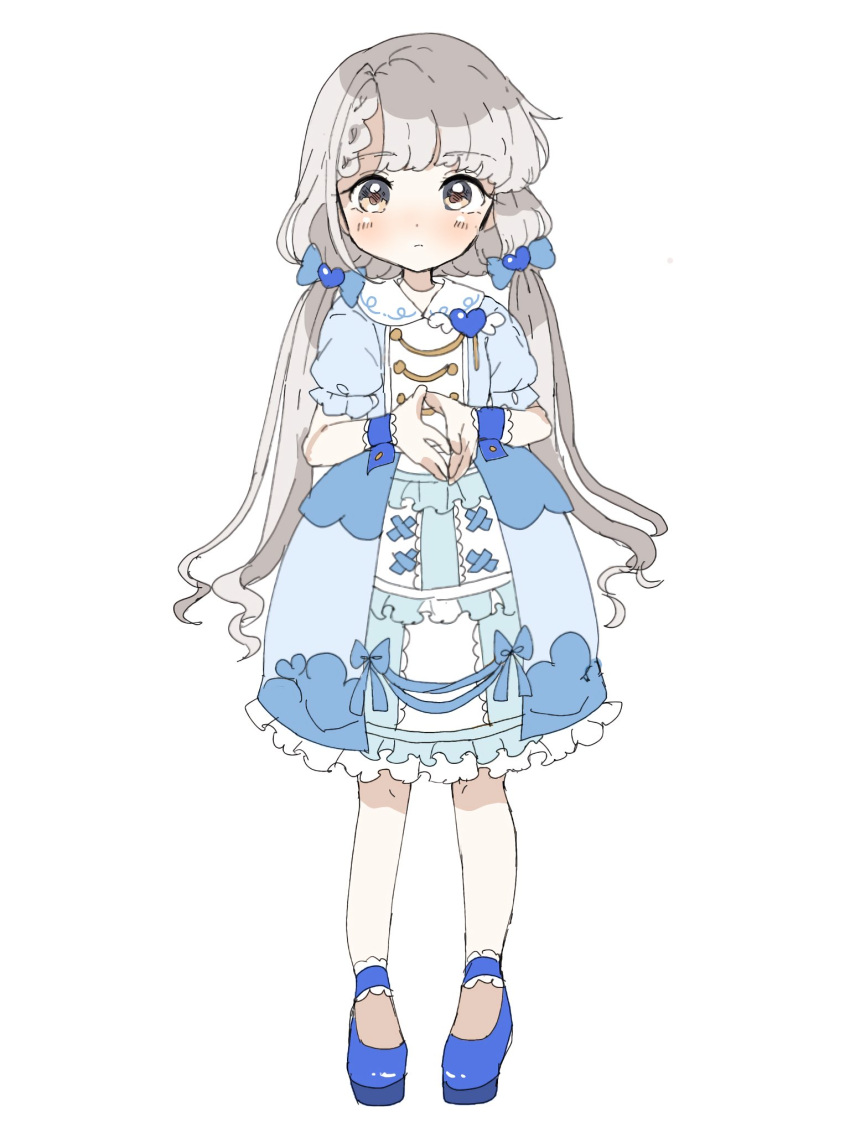 Safebooru - 1girl asymmetrical bangs blue dress blue footwear blush ...