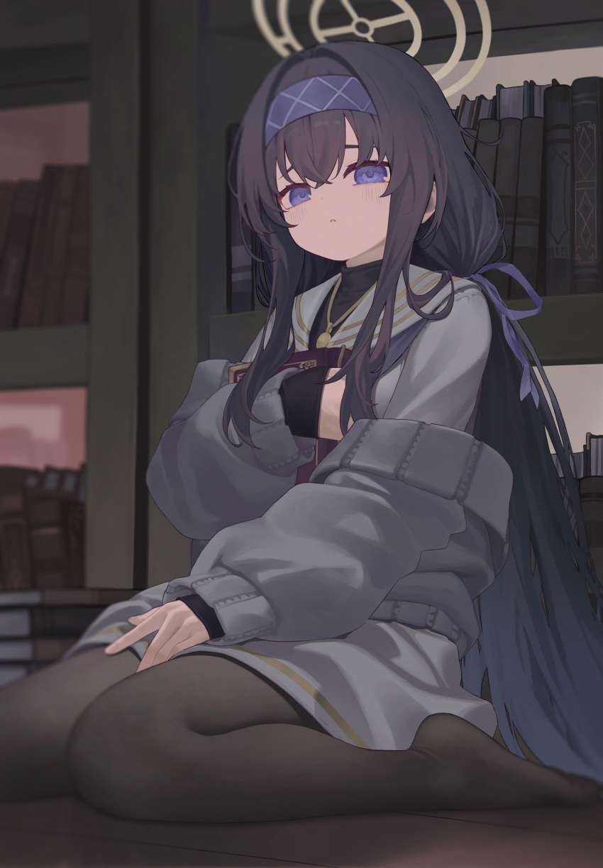 Safebooru - 1girl absurdres black hair black pantyhose black undershirt blue archive blue eyes ...