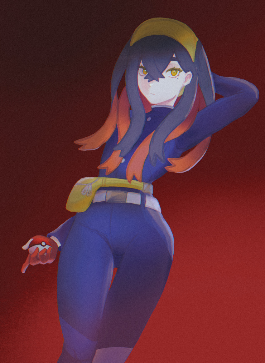 Safebooru - 1girl absurdres arm behind head belt belt buckle black hair blue jacket blue pants ...