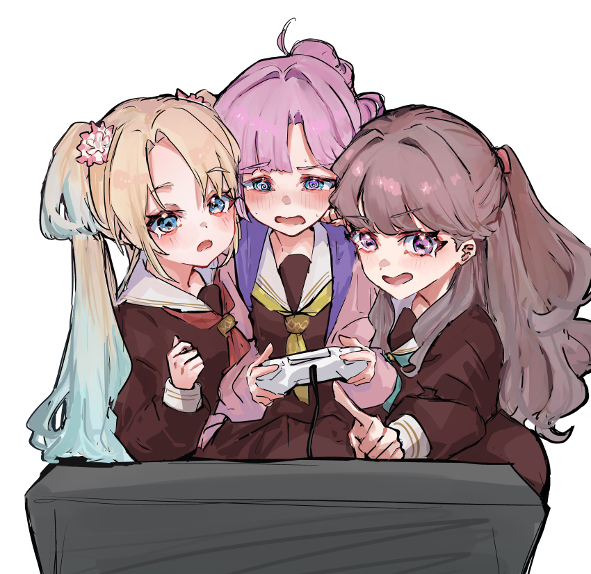 Safebooru - 3girls :d @ @ absurdres ahoge anyoji hime aqua neckerchief blonde hair blue eyes ...