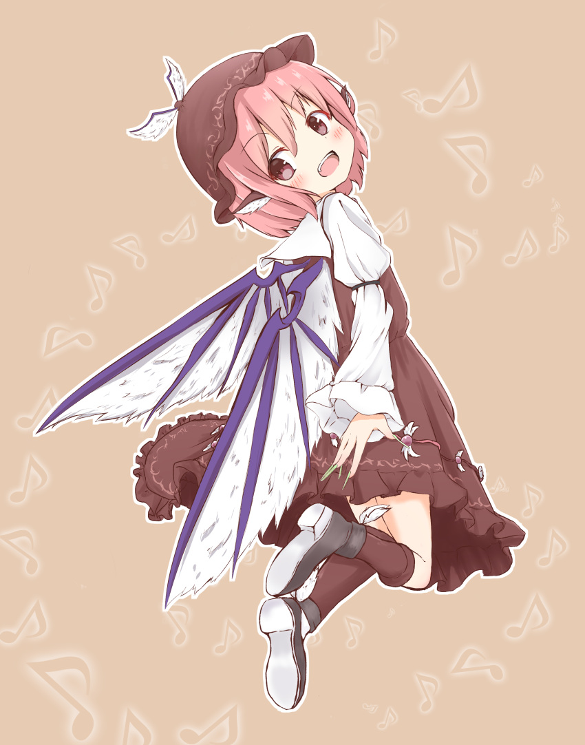 Safebooru - 1girl absurdres animal ears bird ears bird wings blush brown dress brown eyes brown ...
