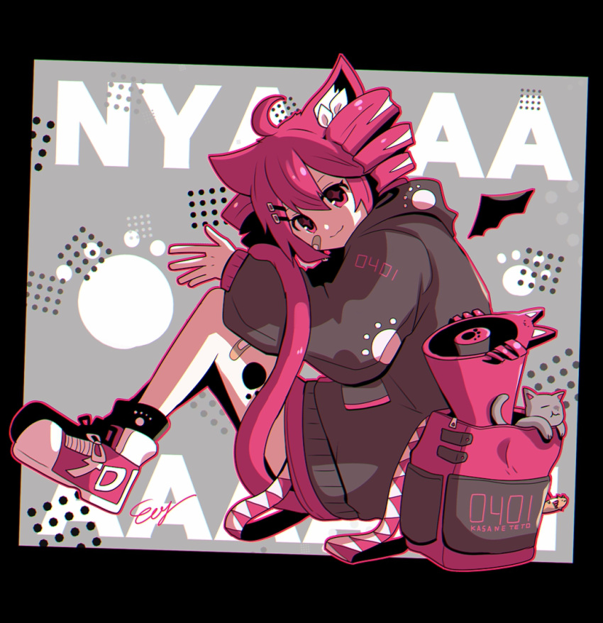 Safebooru - 1girl ahoge animal ears backpack bag bat wings belt black jacket cat cat ears cat ...