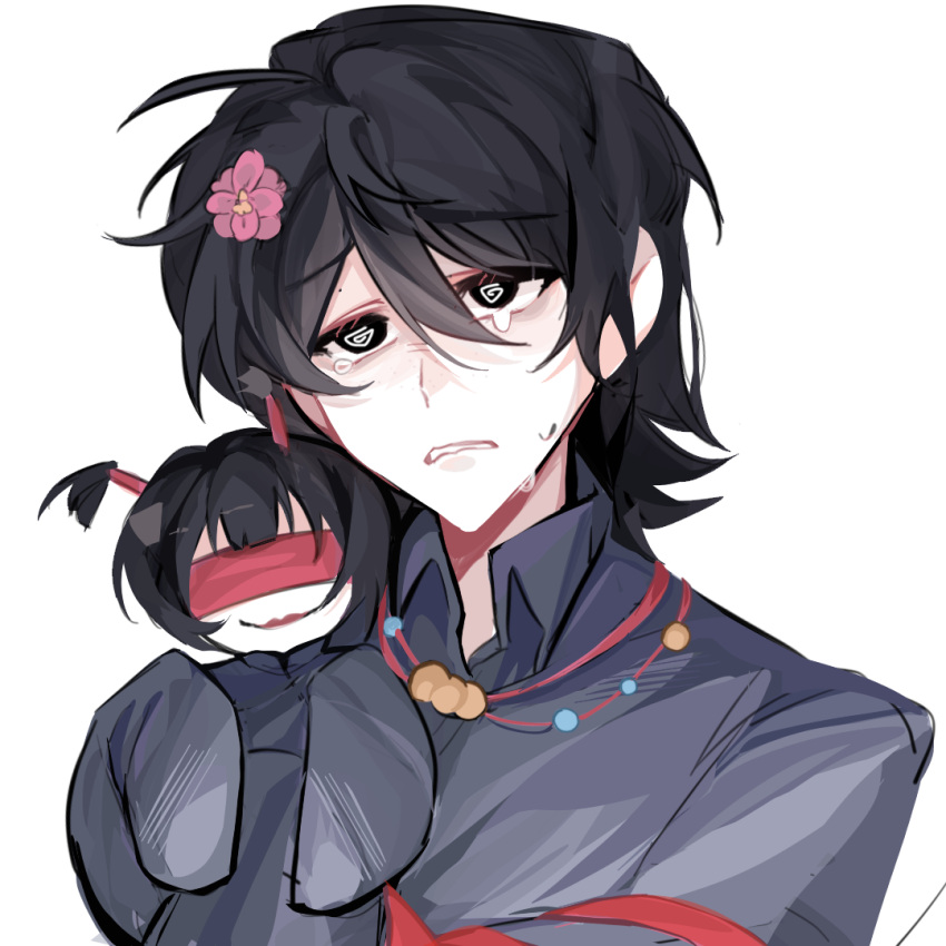 Safebooru - 1boy @ @ black eyes black hair chinese commentary collared shirt commentary request ...