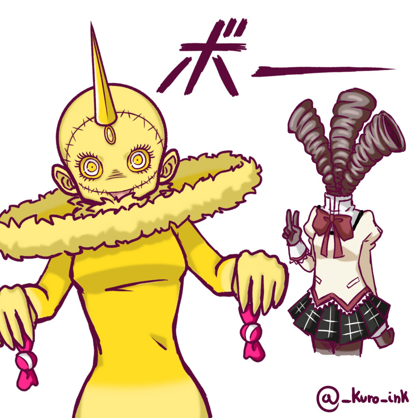 Safebooru - 1girl 1other bald bald girl candy food highres horns kuro ink looking at viewer ...