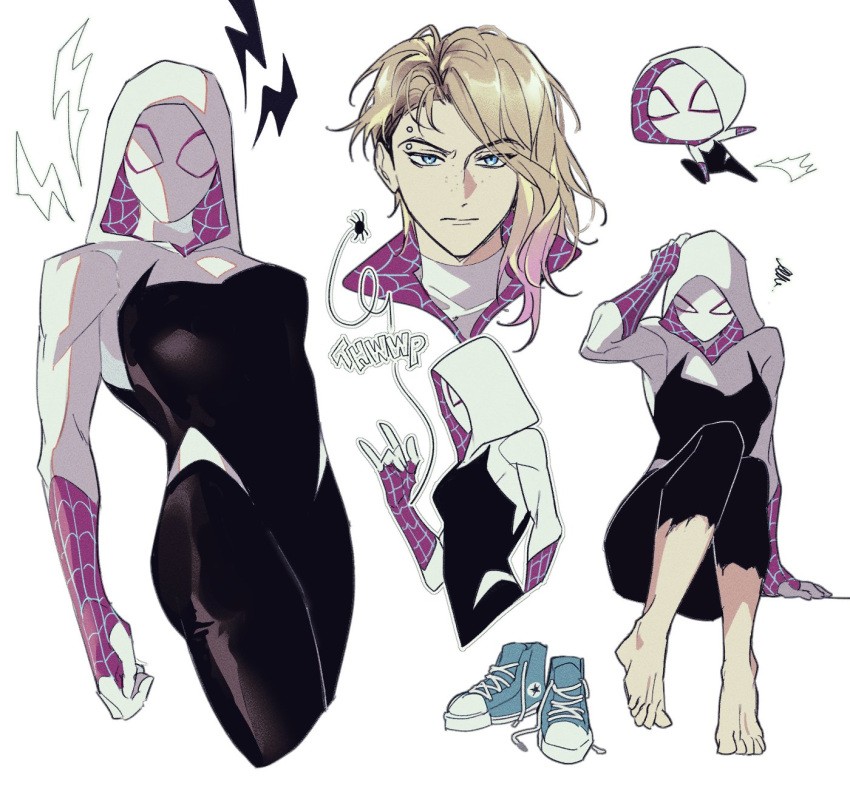 Safebooru - 1girl black bodysuit blonde hair blue eyes bodysuit eyebrow piercing gugusam0 gwen ...