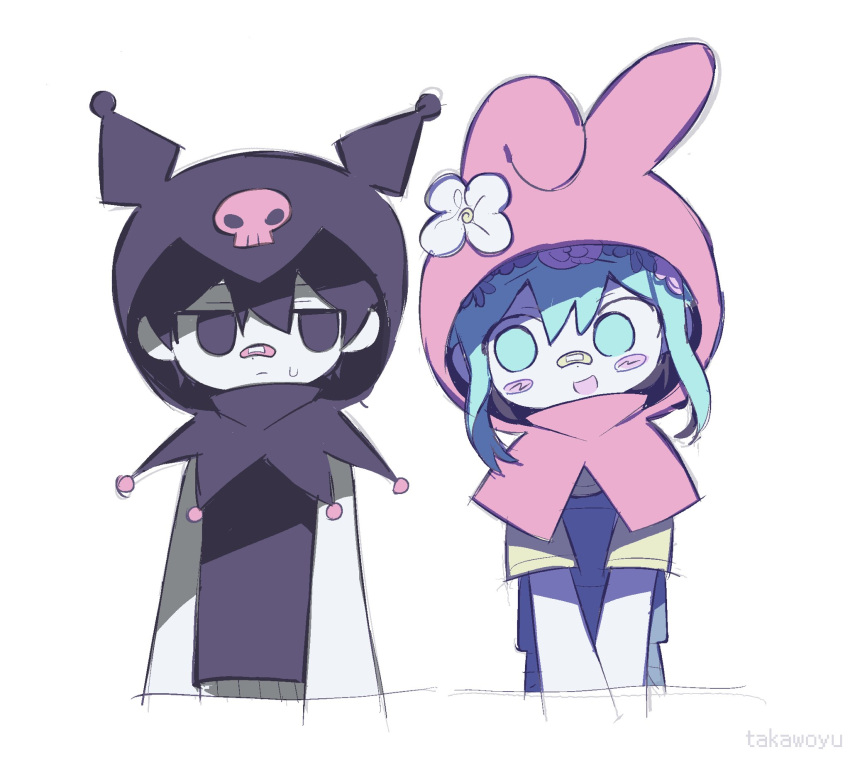 Safebooru - 2boys :d animal ear hood arms at sides bandaid bandaid on ...