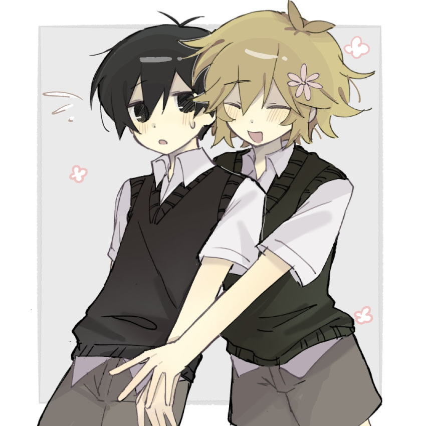 Safebooru - 2boys antenna hair basil (faraway) (omori) basil (omori) black eyes black hair black ...