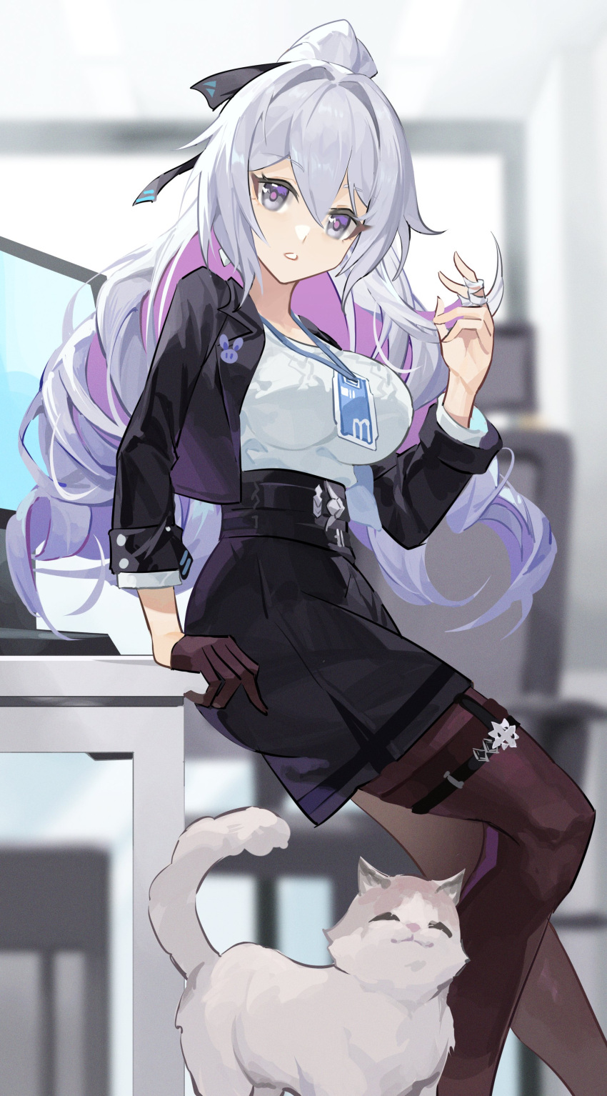 Safebooru - 1girl absurdres black gloves black jacket black pantyhose black skirt breasts bronya ...