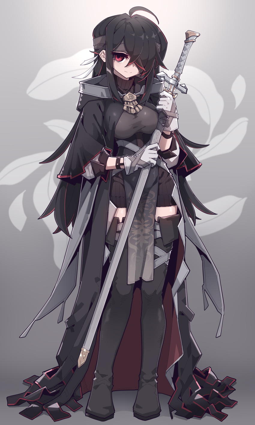 Safebooru - 1girl absurdres black hair boots breasts cloak gloves highres imazawa large breasts ...