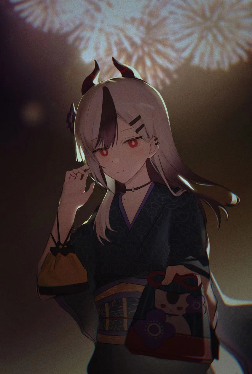 Safebooru - 1girl bag black choker black hair black kimono blue archive bright pupils choker ...