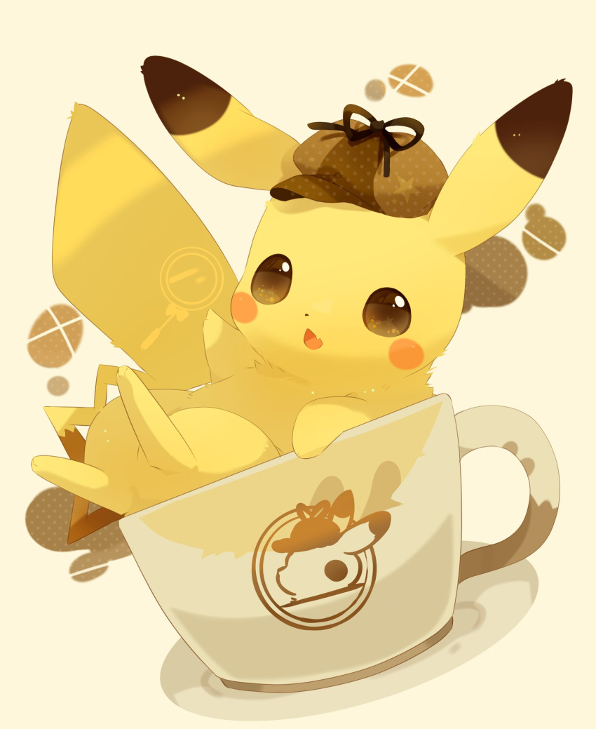 Safebooru - brown eyes brown hat coffee mug cup detective pikachu ...