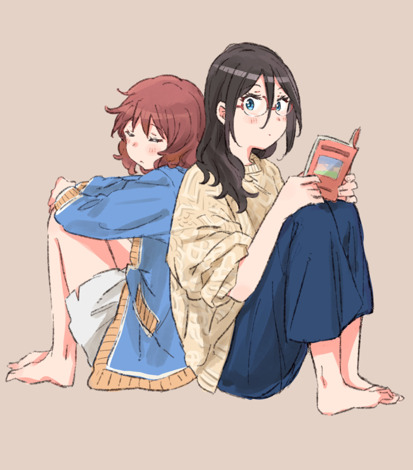 Safebooru - 2girls absurdres amano shin back-to-back barefoot blue ...