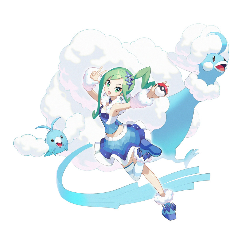 Safebooru - 1girl absurdres altaria earrings full body green hair ...