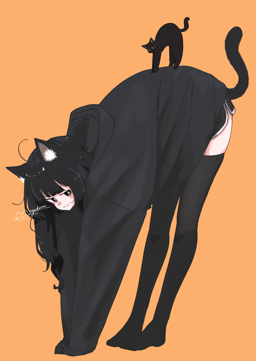 Safebooru - 1girl absurdres animal ear fluff animal ears black cat black eyes black hair black ...
