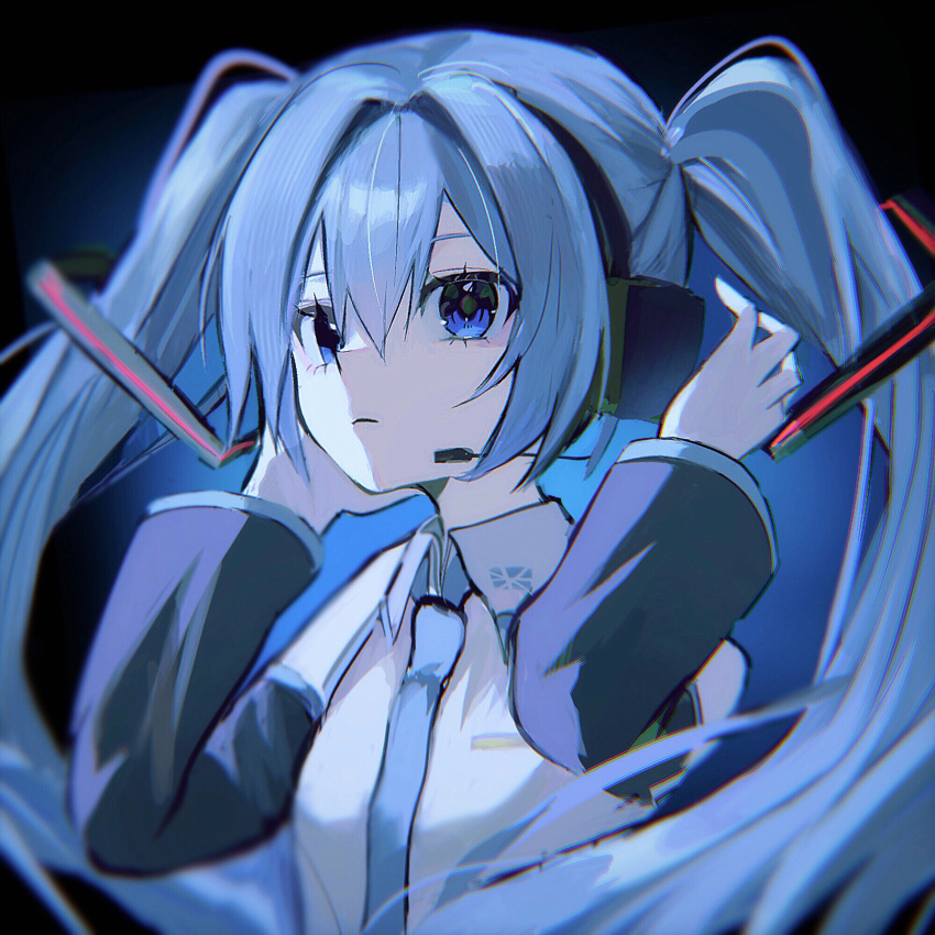 Safebooru 1girl Blue Background Blue Eyes Blue Hair Collared Shirt 2159
