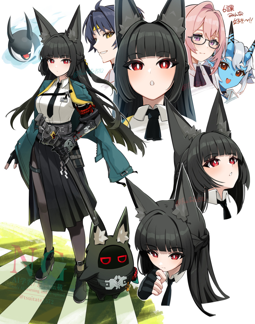 Safebooru - 1boy 3girls animal ear fluff animal ears artist name asaba harumasa black footwear ...