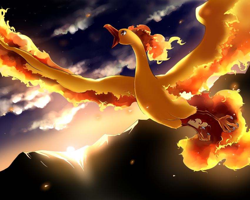 Safebooru - animal focus bird brown eyes claws clouds fire moltres ...