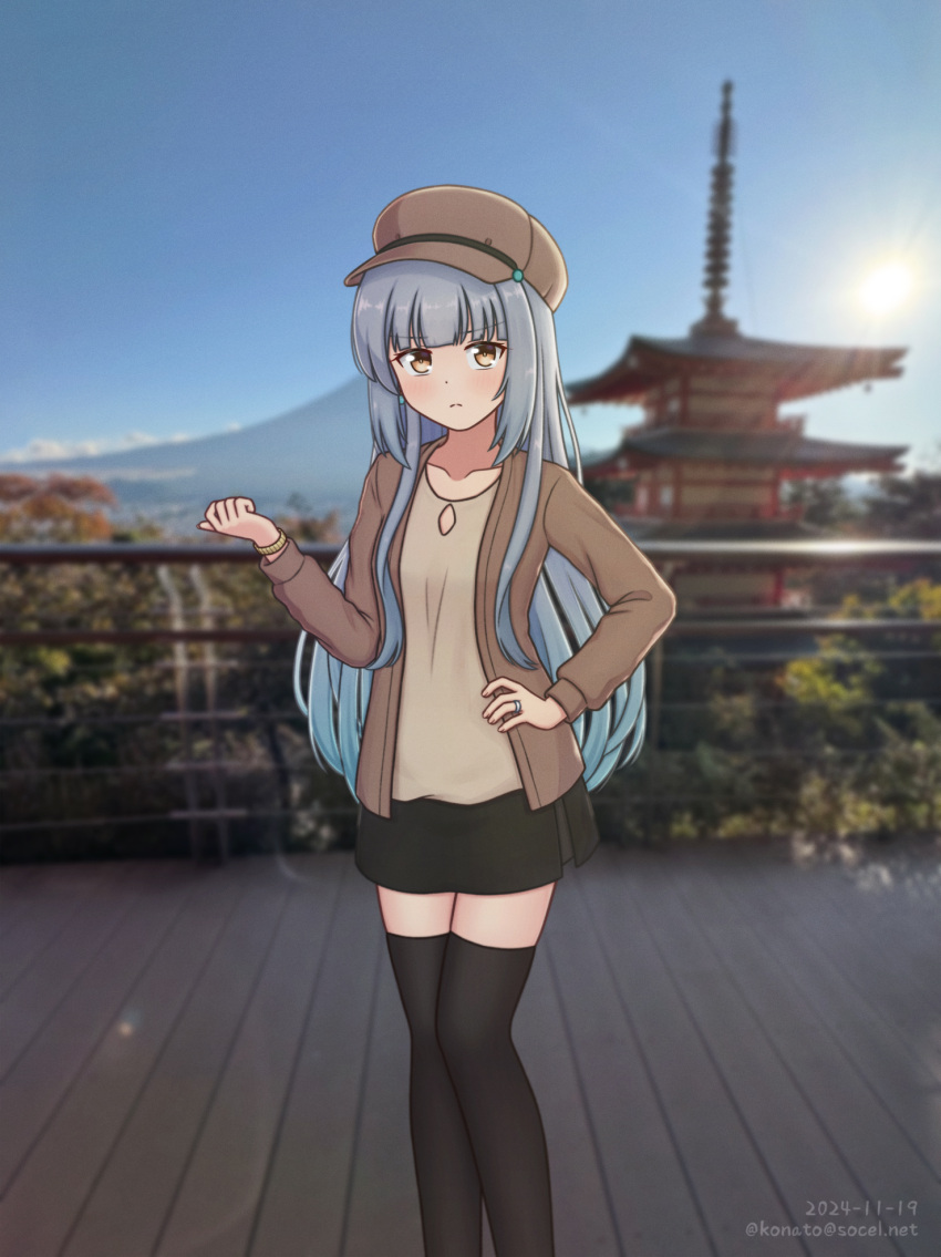 Safebooru - 1girl alternate costume alternate hairstyle black skirt black thighhighs brown eyes ...