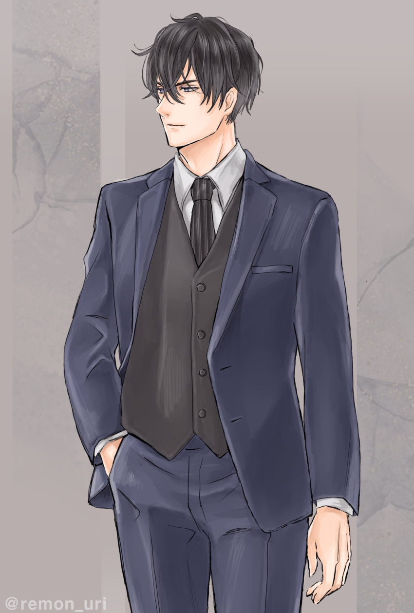 Safebooru - 1boy aresh indolark black hair black necktie black vest ...