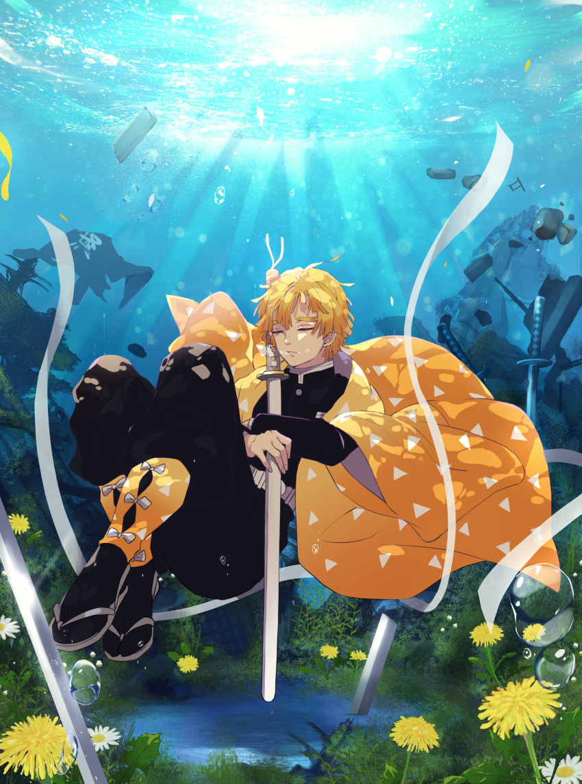 Safebooru - 1boy absurdres agatsuma zenitsu air bubble blonde hair ...