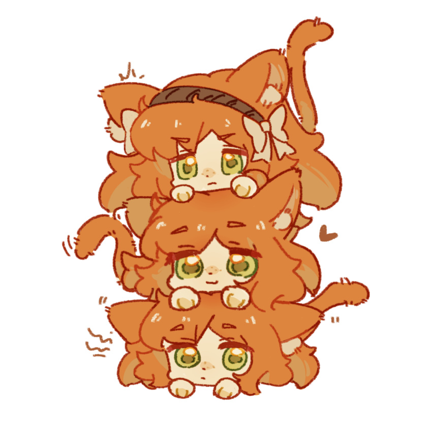 Safebooru - 3girls :3 bow cangxuan06273 cat girl chibi freckles green ...