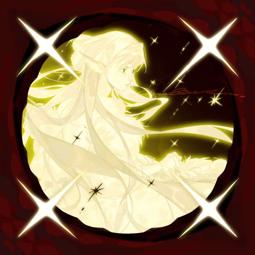 Safebooru - 1girl absurdres bare shoulders blonde hair closed mouth dress dungeon meshi green ...