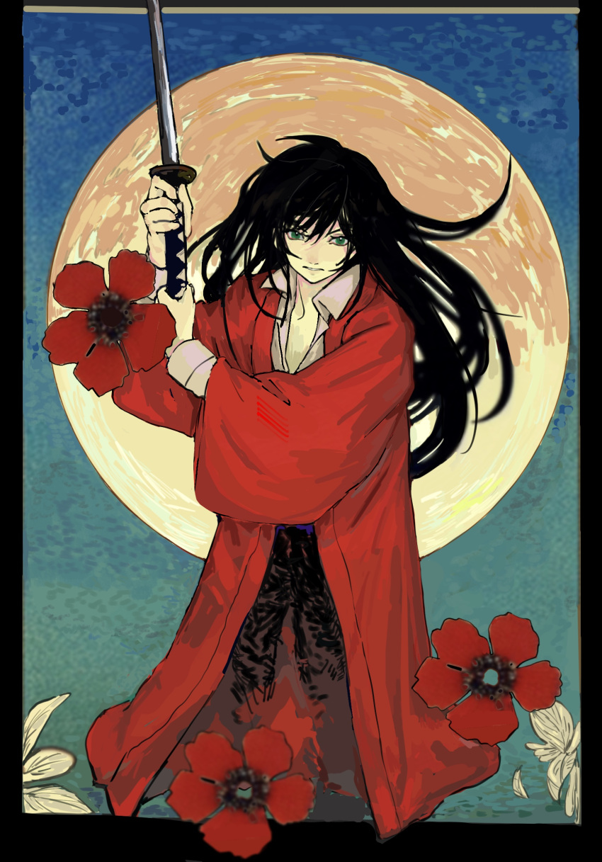 Safebooru - 1boy ashashio bishounen black border black hair blue ...