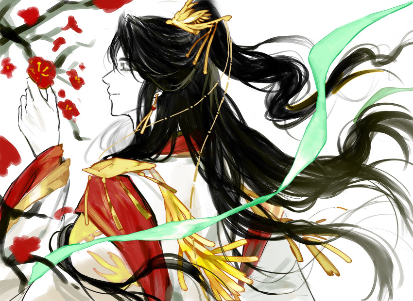 Safebooru - 1boy black hair branch chinese clothes closed eyes closed ...