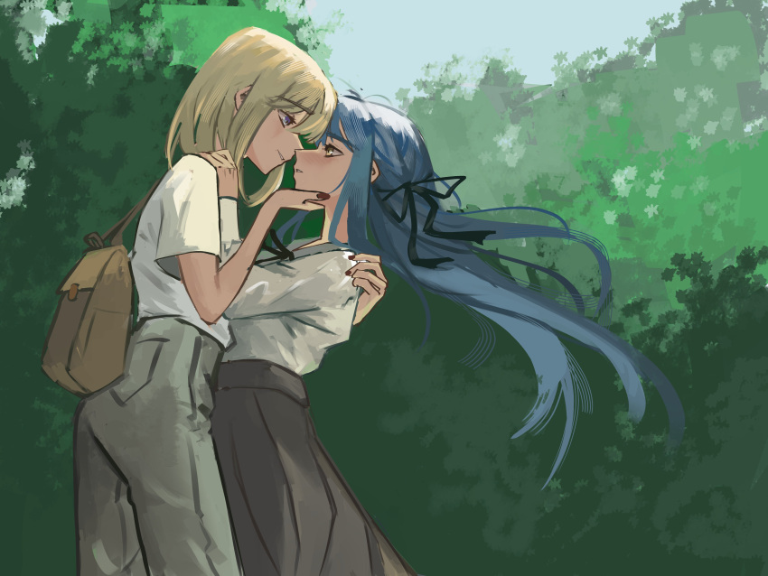 Safebooru - 2girls absurdres bang dream! bang dream! it's mygo!!!!! black ribbon blue hair blush ...