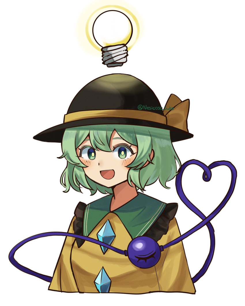 Safebooru - 1girl :d black hat blush chamusuke (nesicoso suke) green eyes green hair hat hat ...