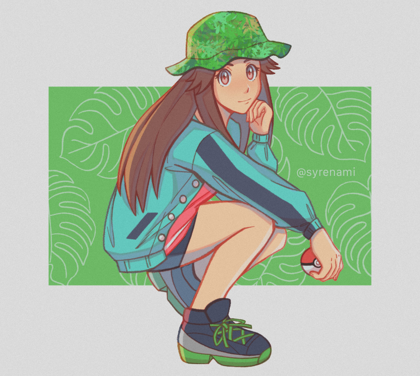 Safebooru - 1girl absurdres bike shorts brown hair cross-laced footwear full body green hat hat ...