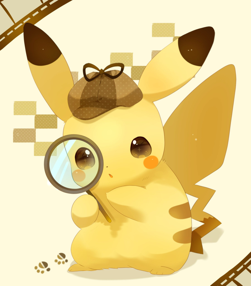 Safebooru - :o animal focus brown eyes brown hat detective pikachu ...
