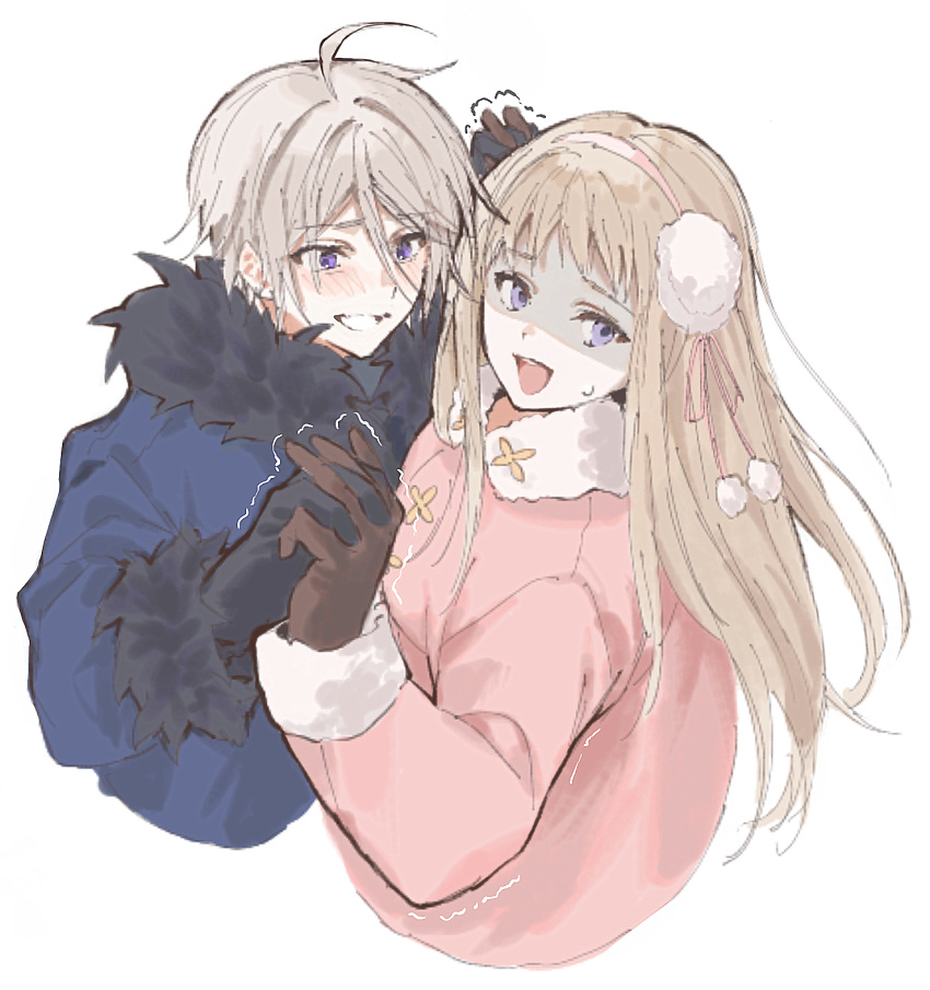 Safebooru - 1boy 1girl axis powers hetalia belarus (hetalia) black gloves blonde hair blue coat ...
