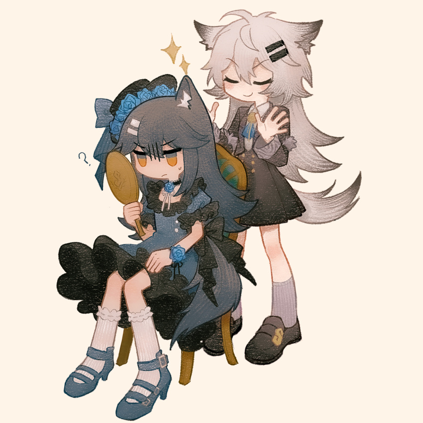 Safebooru - 2girls ? animal ears arknights black dress black hair black ...