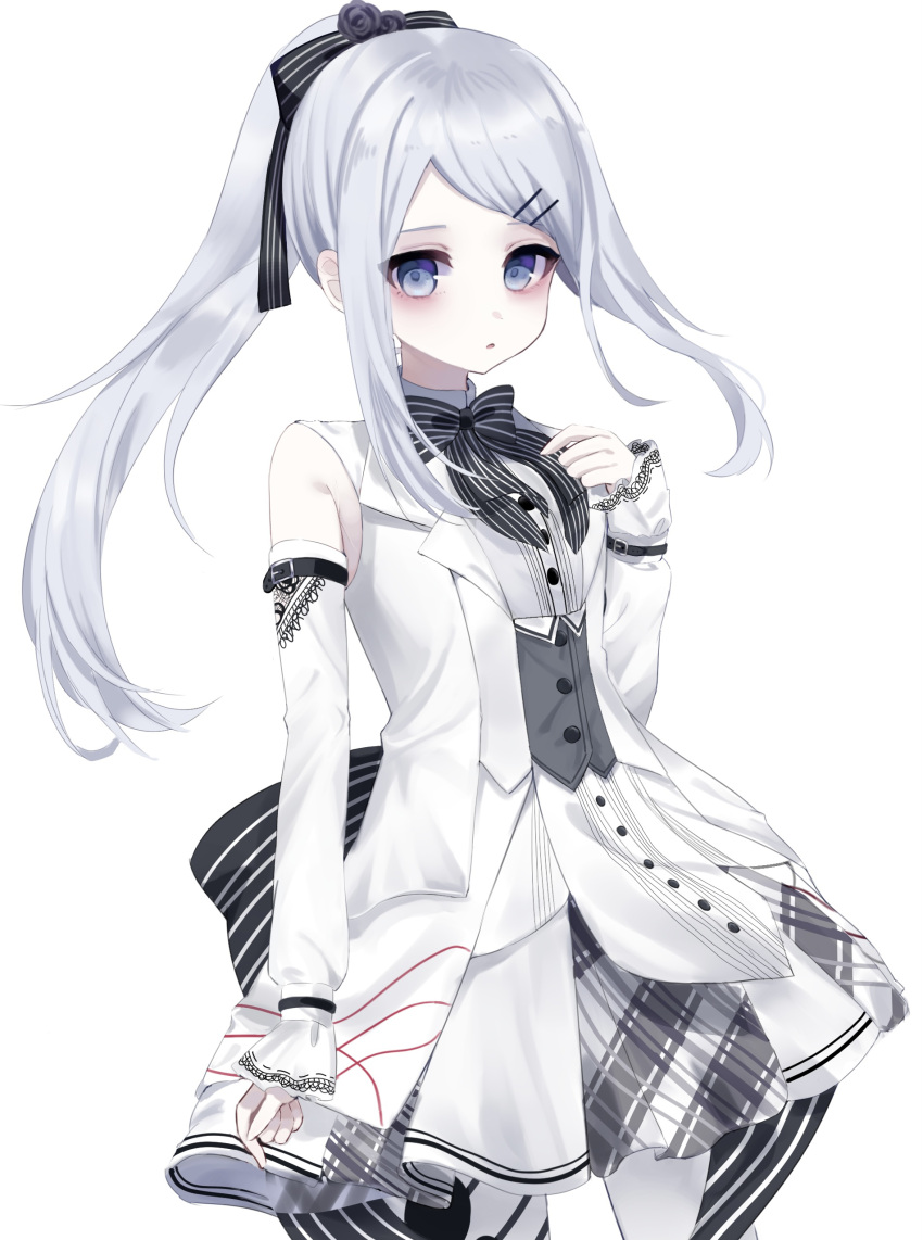 Safebooru - 1girl :o absurdres arm at side back bow bare shoulders black bow black bowtie black ...