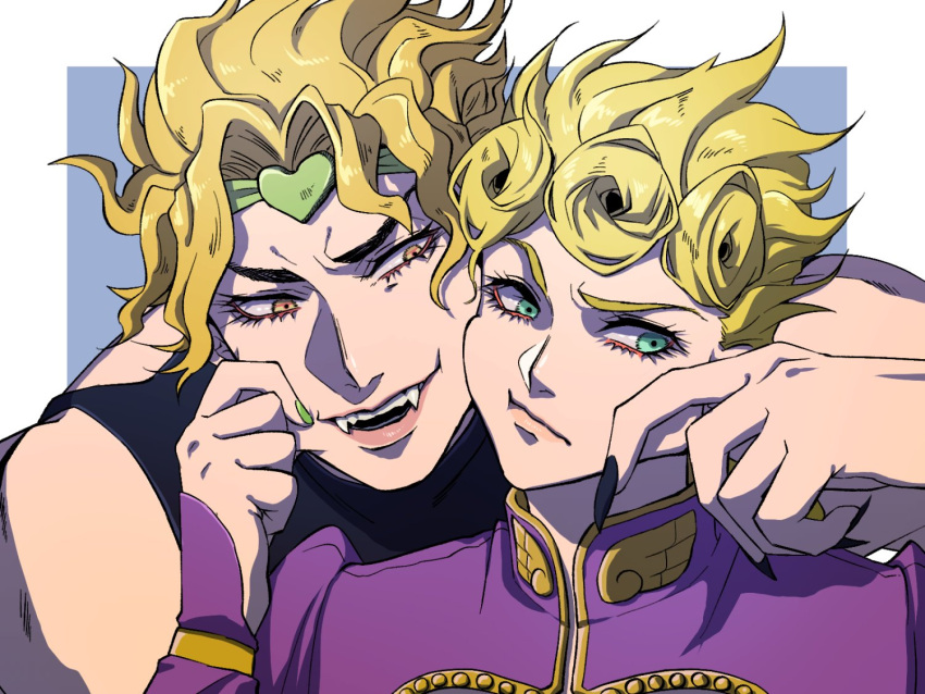 Safebooru - 2boys bishounen black nails blonde hair dio brando earrings eyelashes fangs father ...