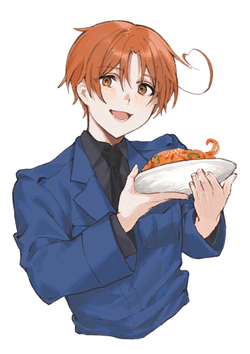 Safebooru - 1boy ahoge axis powers hetalia black necktie black shirt blue jacket blush brown ...