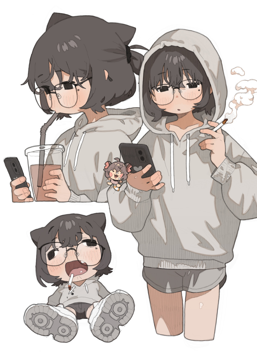 Safebooru - 1girl animal ears black-framed eyewear black eyes black hair cat ears glasses ...