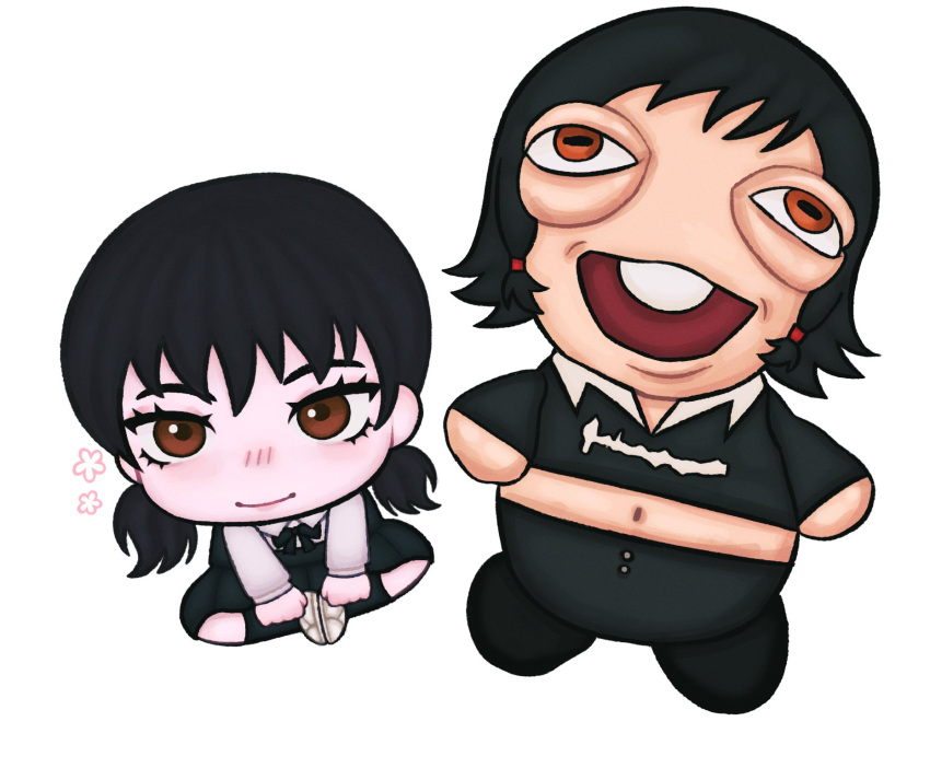 Safebooru - 2girls black dress black hair black pants black shirt black ...
