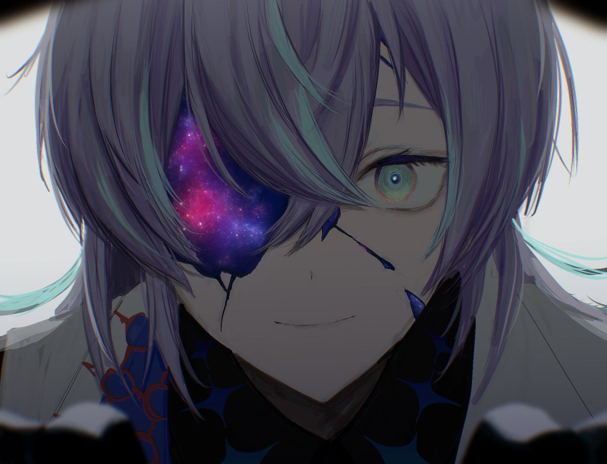 Safebooru 1boy Black Shirt Blue Hair Close Up Commentary Request 5153