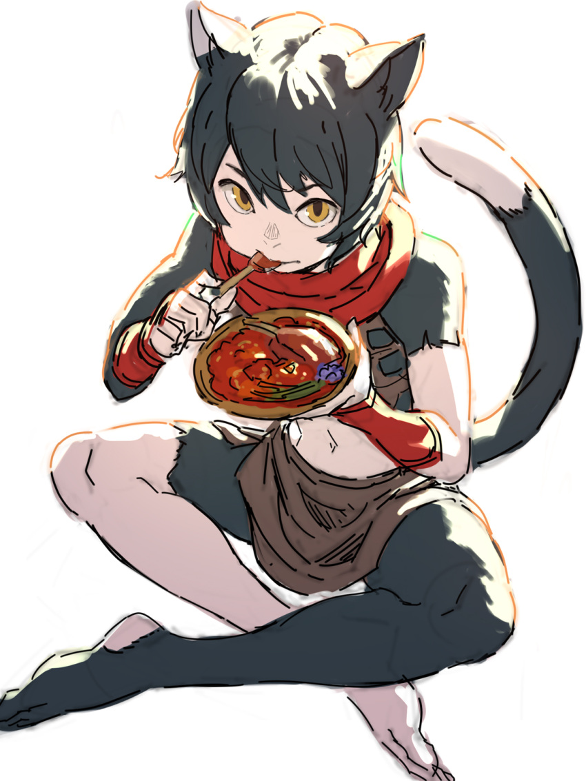 Safebooru - 1girl animal ears animal feet black hair bowl cat ears cat girl cat tail dungeon ...