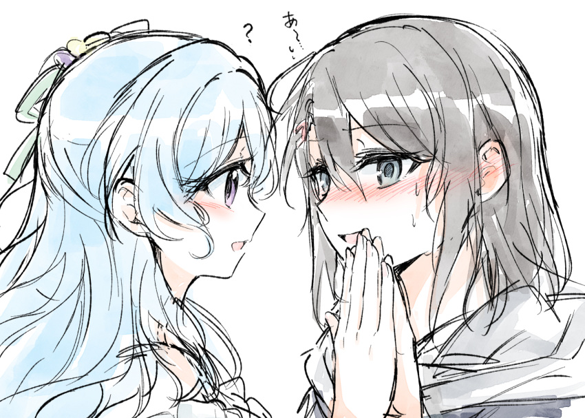 Safebooru - 2girls bang dream! black hair blue eyes blue hair blush ear blush holding hands long ...