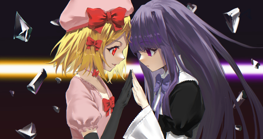 Safebooru - 2girls absurdres beret black gloves blonde hair blue hair elbow gloves fang ...