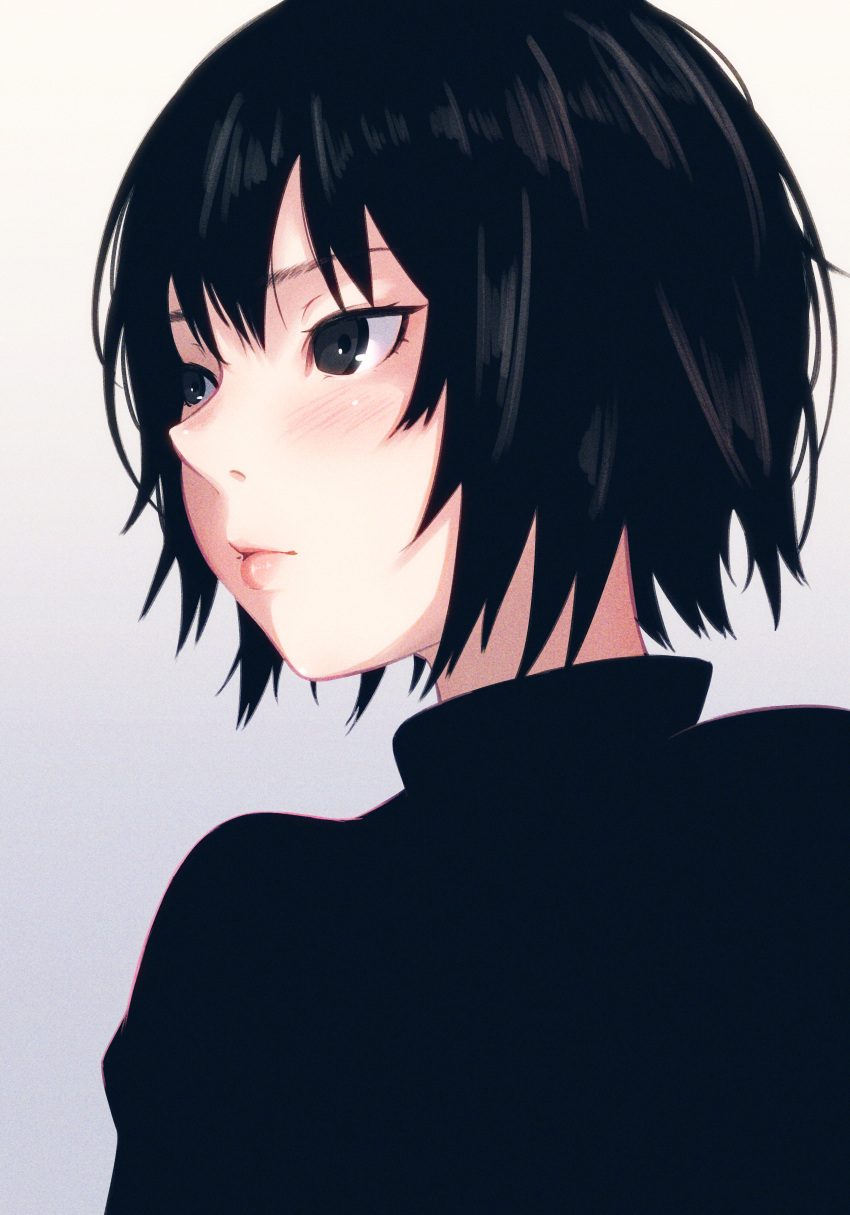 Safebooru - 1girl absurdres amagami black eyes black hair black sweater blush close-up closed ...