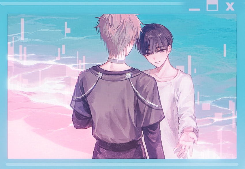 Safebooru - 2boys alien stage black shirt chinese commentary choker commentary glitch grey ...