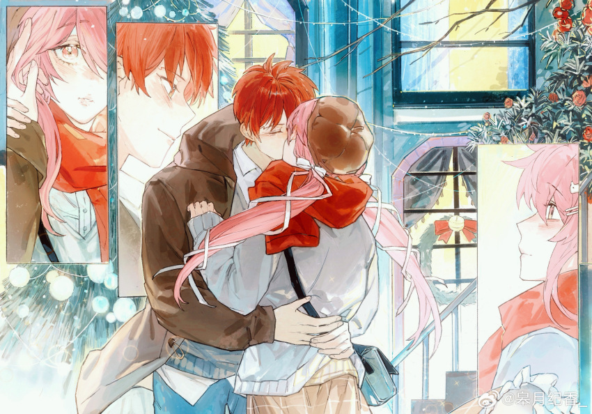 Safebooru - 1girl bare tree blush bow christmas christmas tree coat ...