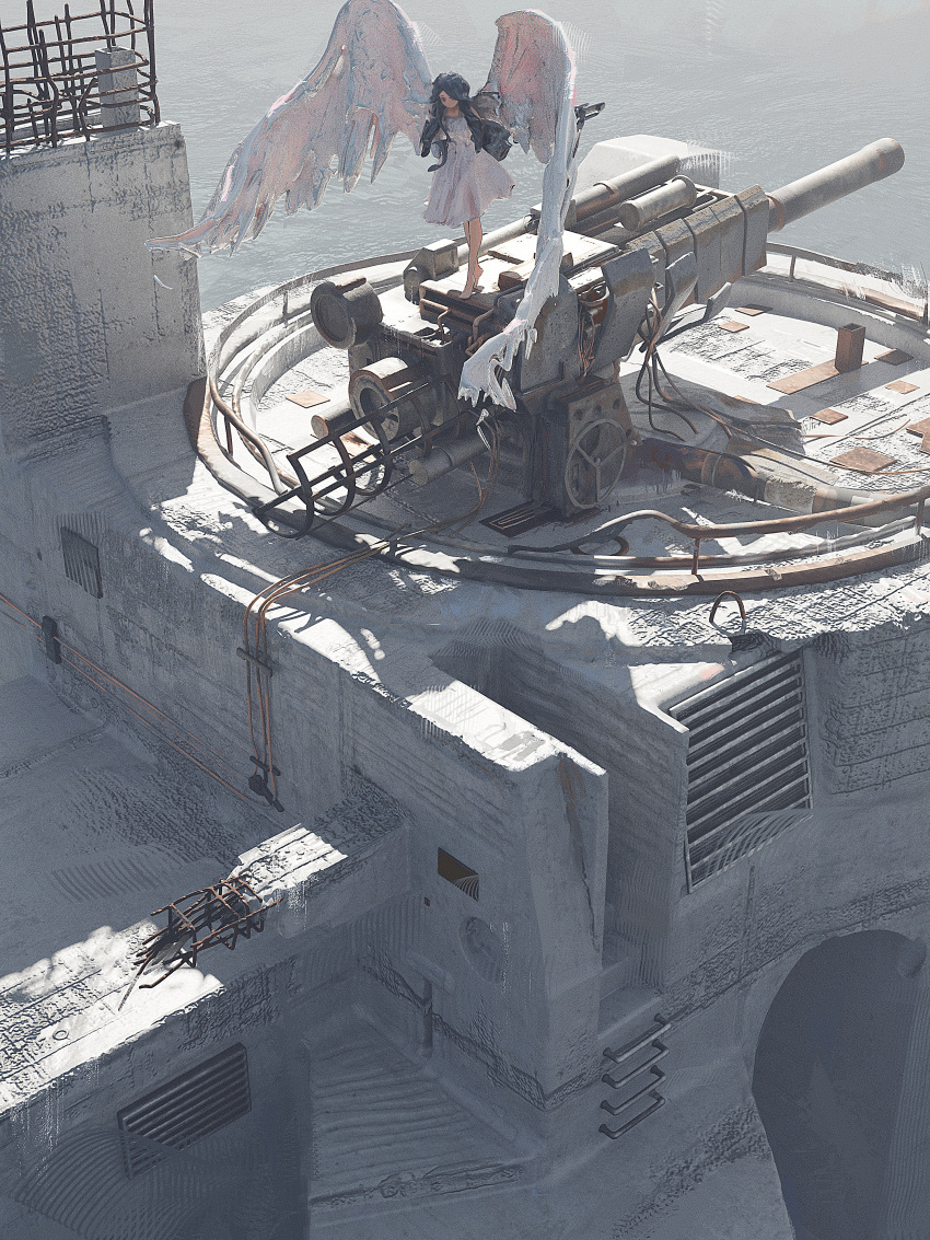 Safebooru - 1girl absurdres airfish (lefko d) angel wings barefoot ...